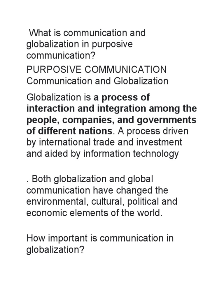 What Is Communication and Globalization in Purposive Communication ...