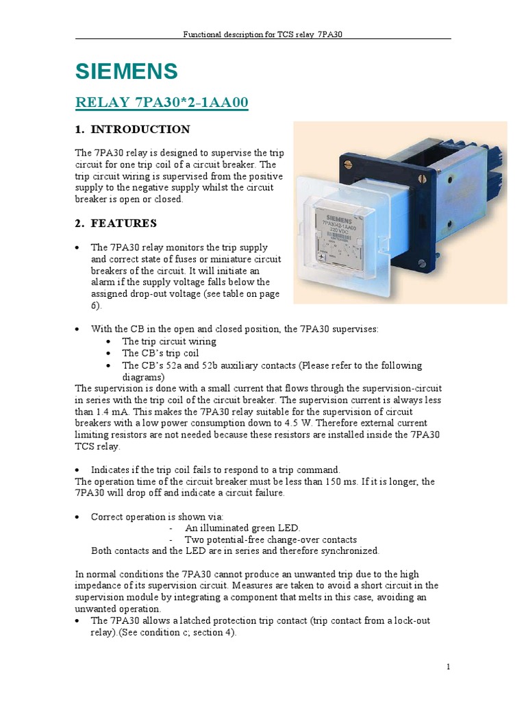 Functional Description For TCS Relay 7PA30 | PDF | Relay | Inductor