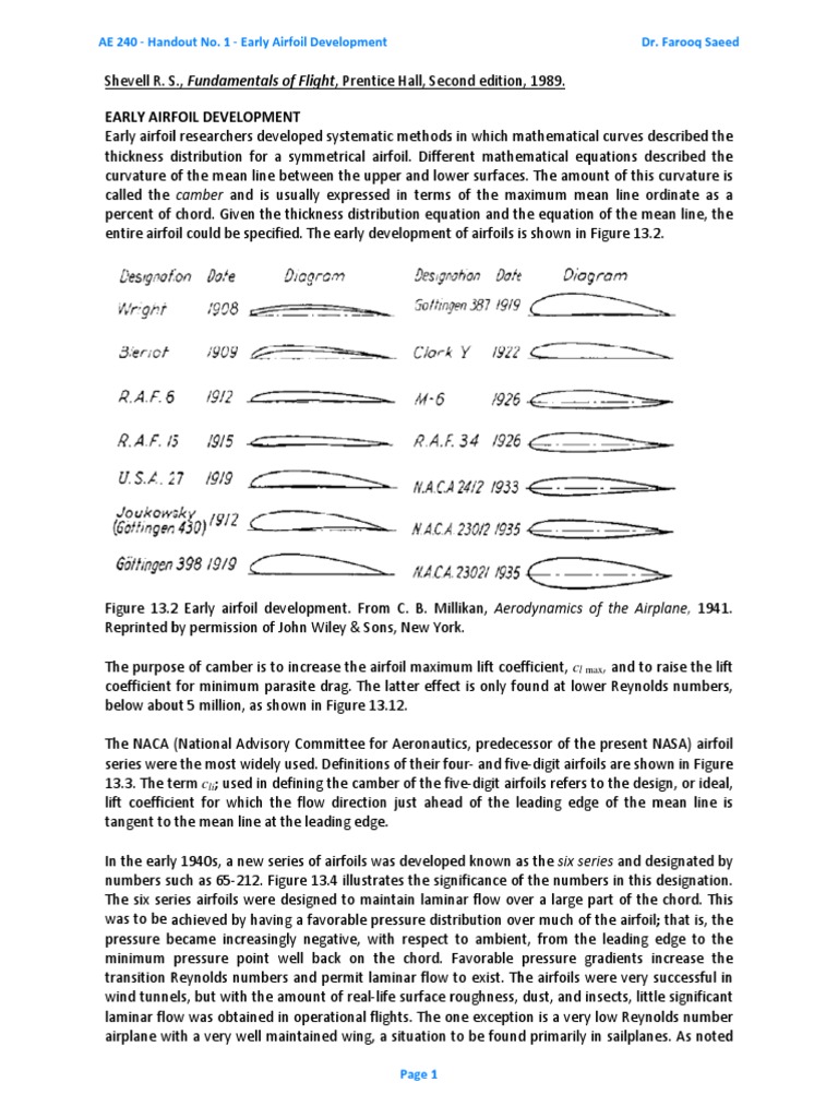 AE240 Notes Early-Airfoil-Development-Handout-1 | PDF | Airfoil | Fluid ...