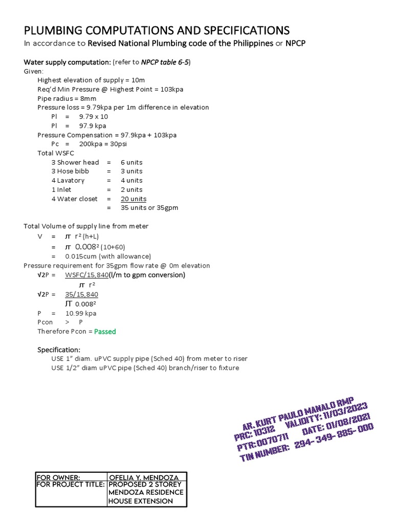 Plumbing Computations and Specifications | PDF | Plumbing | Toilet