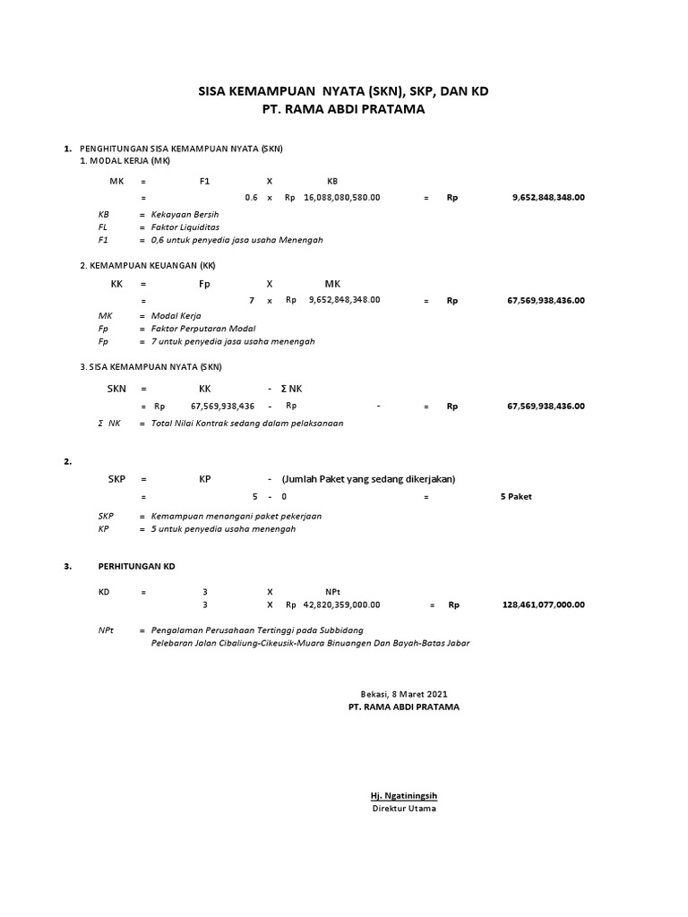 Sisa Kemampuan Nyata (SKN), SKP, Dan KD Pt. Rama Abdi Pratama | PDF