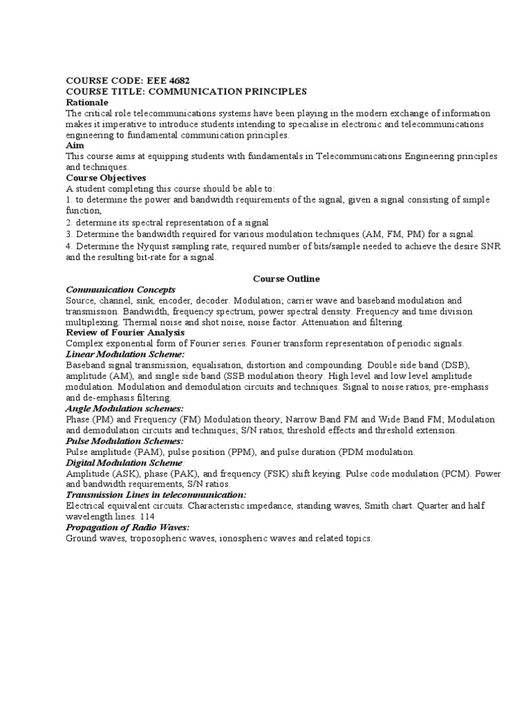 EEE 4682 - Course Syllabus | PDF | Modulation | Frequency Modulation