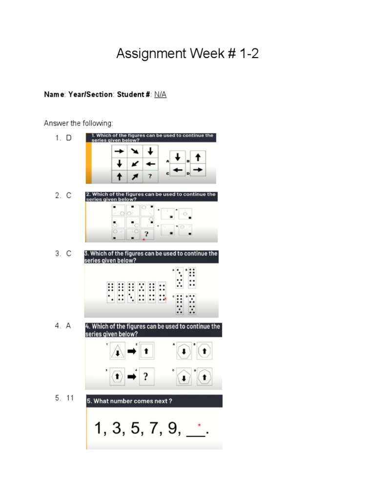 Assignment Week # 1-2: Name: Year/Section: Student #: N/A | PDF ...