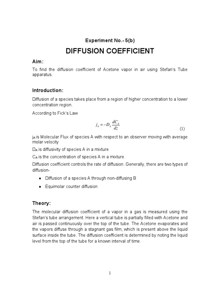 Acetone Diffusion Coefficient via Stefan Tube | PDF | Diffusion ...