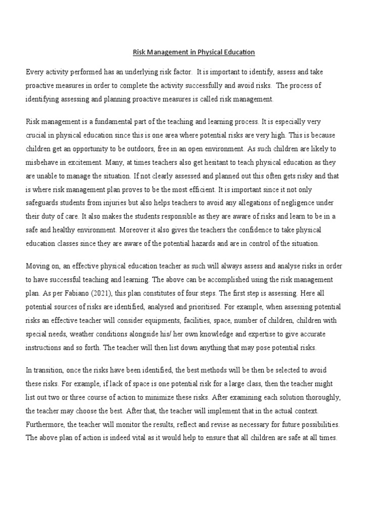 Risk Management in Physical Education | PDF | Risk Management | Risk