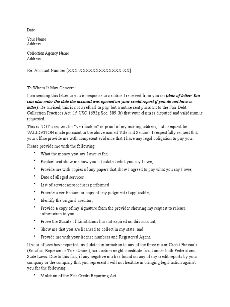 Debt Validation Letter | PDF | Credit History | Justice
