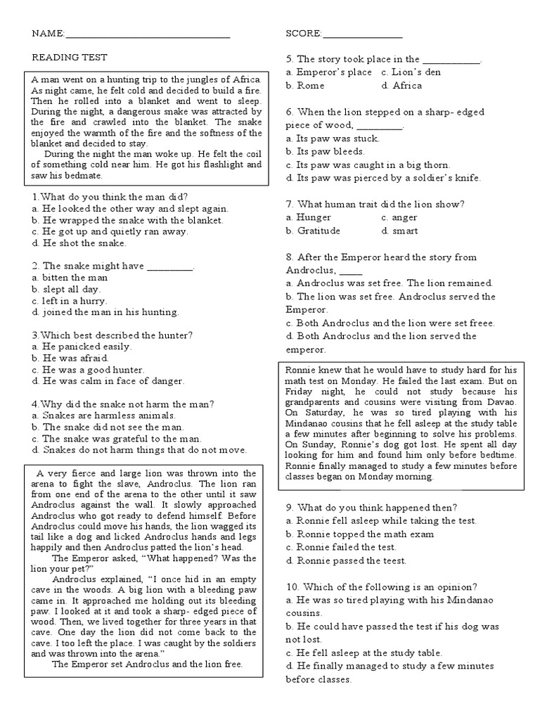 Reading Comprehension Test | PDF