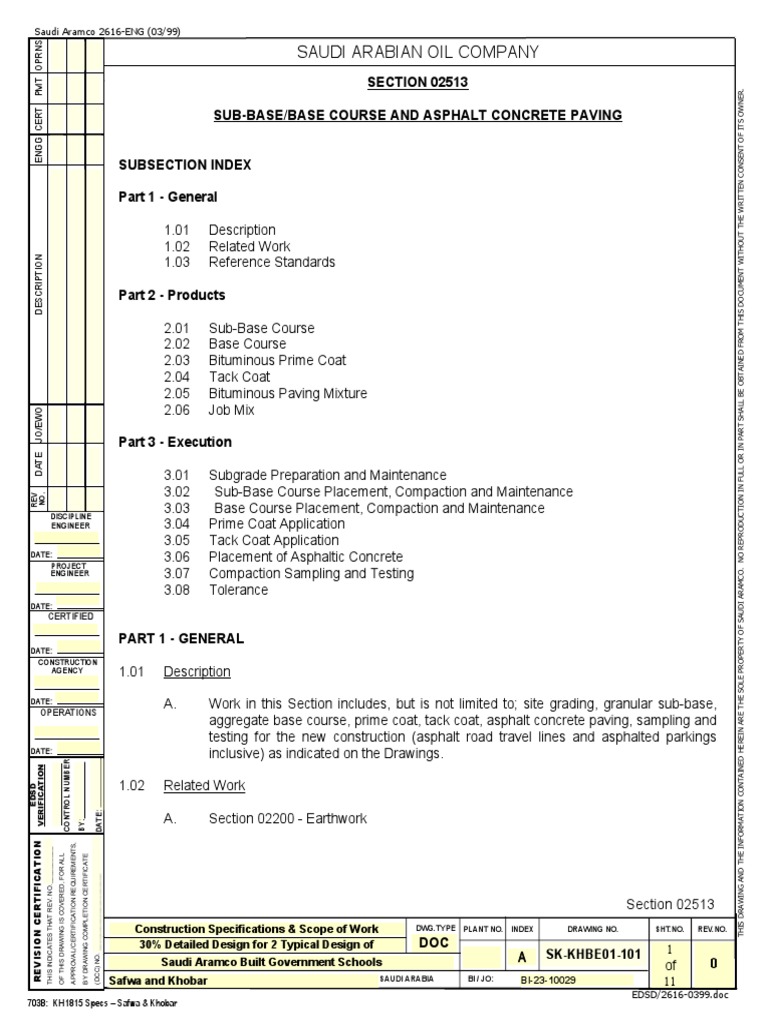 Saudi Arabian Oil Company: SECTION 02513 Sub-Base/Base Course and ...
