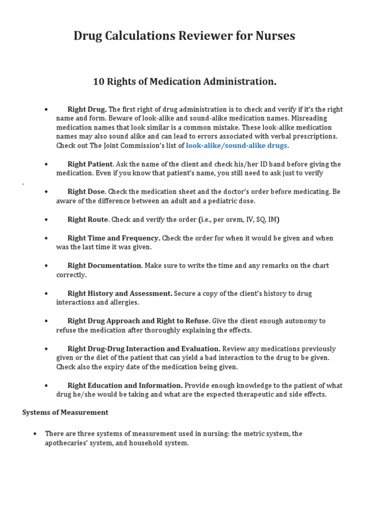 Nursing Drug Calculation Guide | PDF | Grain (Unit) | Pound (Mass)