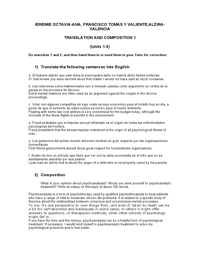 Task 1-Tarea 1 (Lessons 1-3) | PDF | Psychoanalysis | Psychology