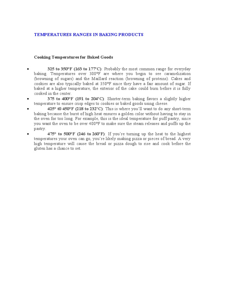 Baking Temperature Ranges Explained | PDF | Cooking, Food & Wine