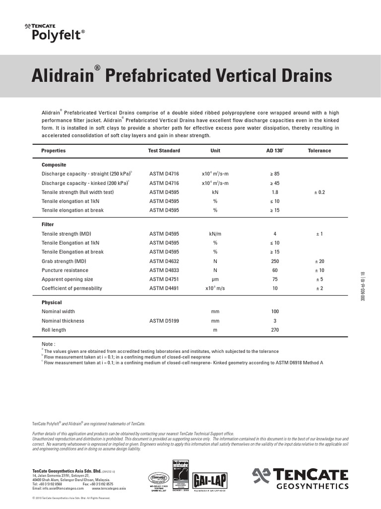 Data Sheet - Polyfelt® Alidrain AD130 (300 603-td-10-18) PDF | PDF ...
