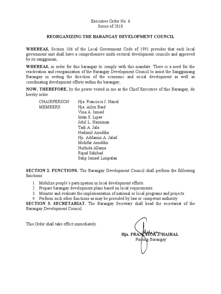 Barangay Development Council Reorganization | PDF | Disaster Risk ...