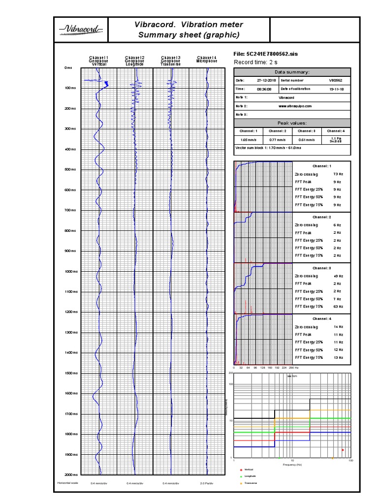 Vibracord. Vibration Meter Summary Sheet (Graphic) : Record Time: 2 S ...