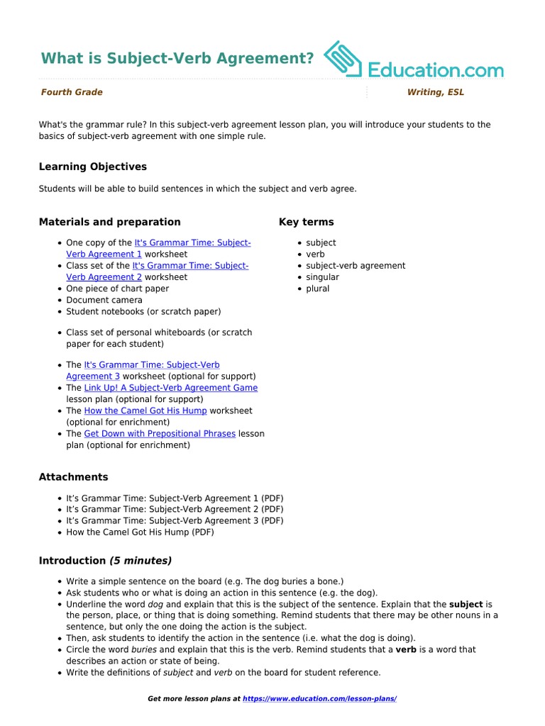 What Is Subject-Verb Agreement?: Learning Objectives | Download grátis ...