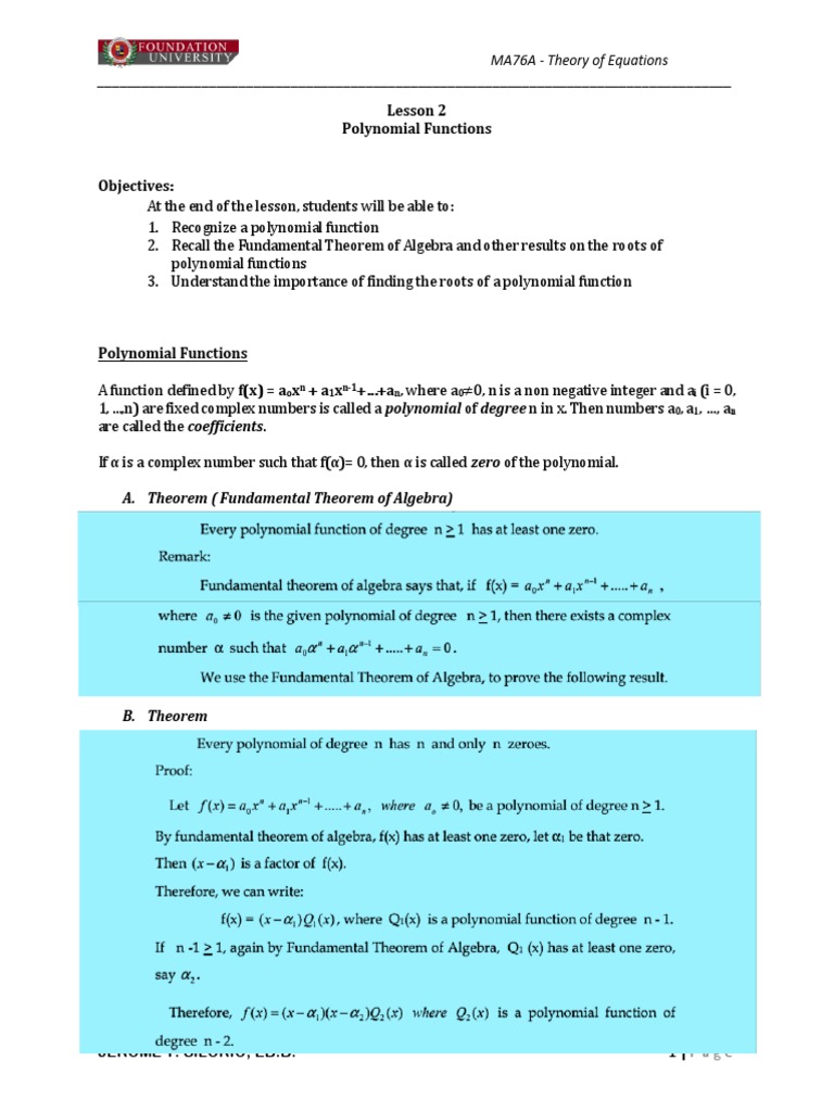 Understanding Polynomial Functions | PDF | Polynomial | Equations