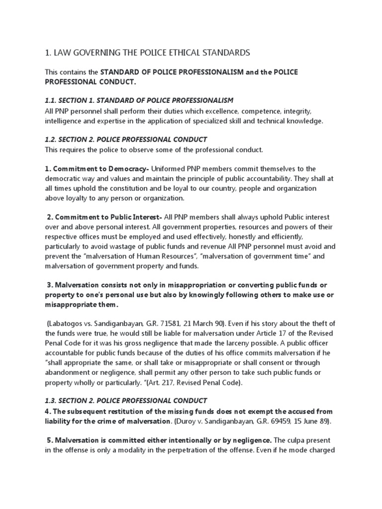 LAW GOVERNING THE POLICE ETHICAL STANDARDS (Ethics) | PDF | Police ...