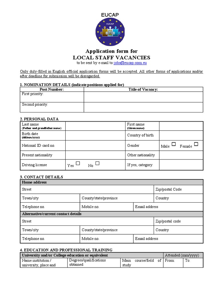 Application Form National Staff Somalia | PDF | Application Software ...
