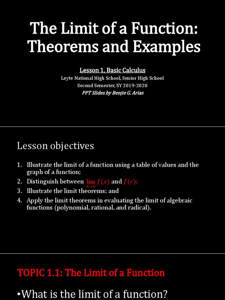 Lesson 1 The Limit Of A Function Theorems And Examples Pdf Function Mathematics