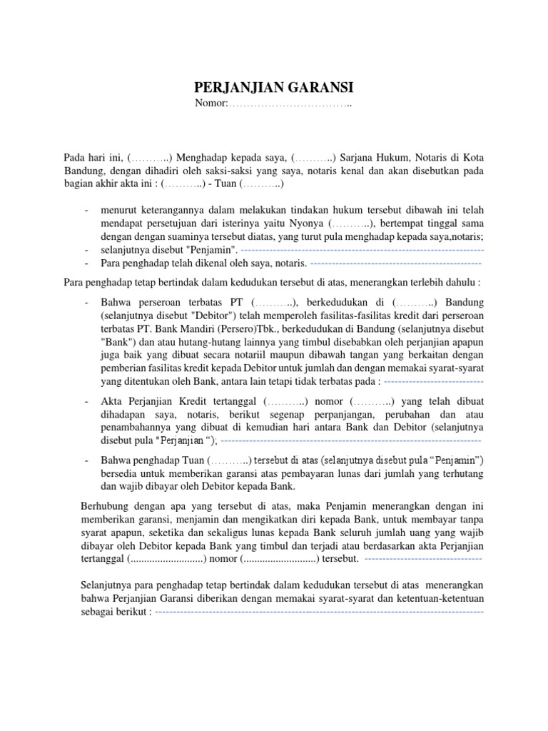 Contoh Perjanjian Garansi Kredit Bank | PDF