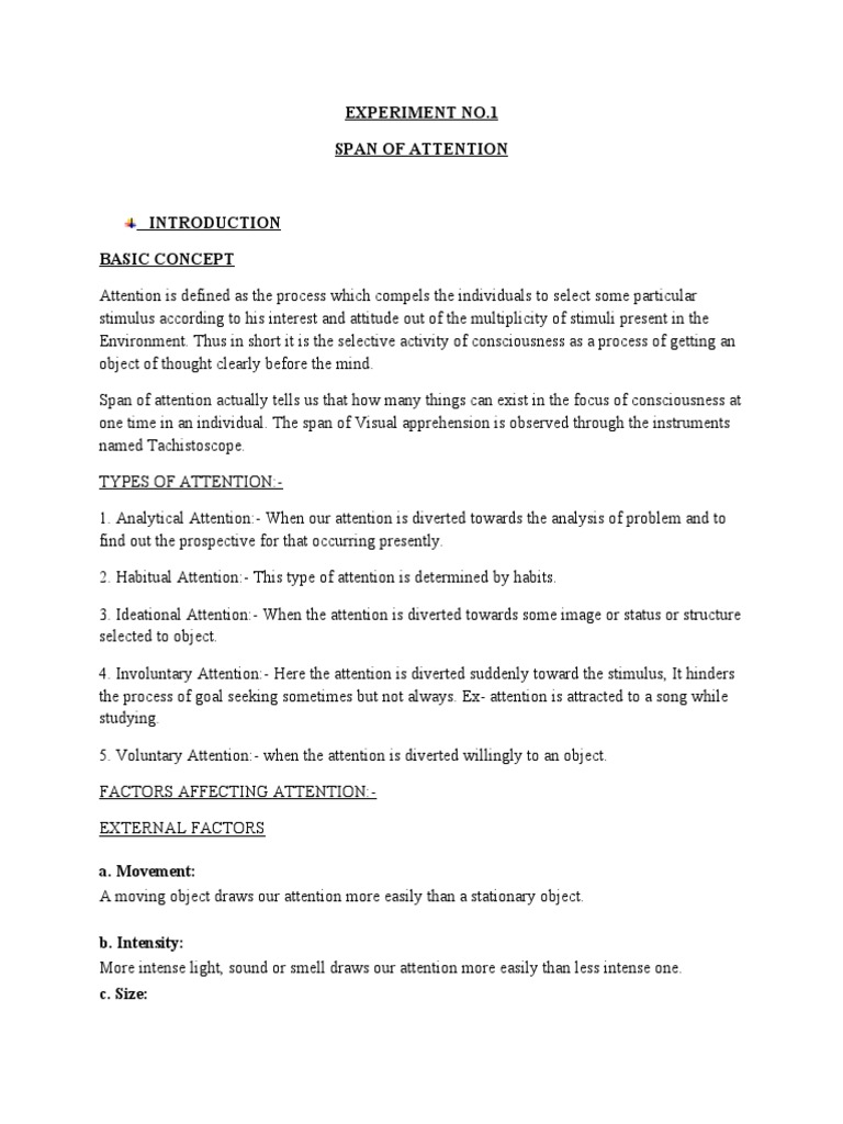 Experiment No.1 Span of Attention | PDF | Attention | Cognition