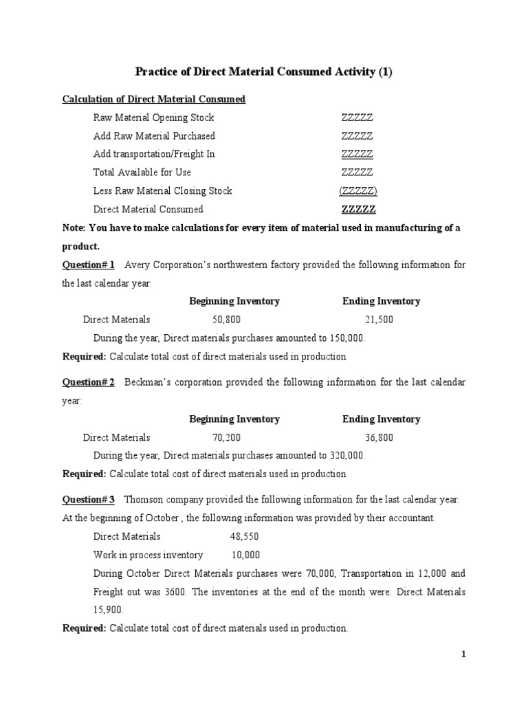 Calculating Direct Material Consumed | PDF | Inventory | Cost Of Goods Sold