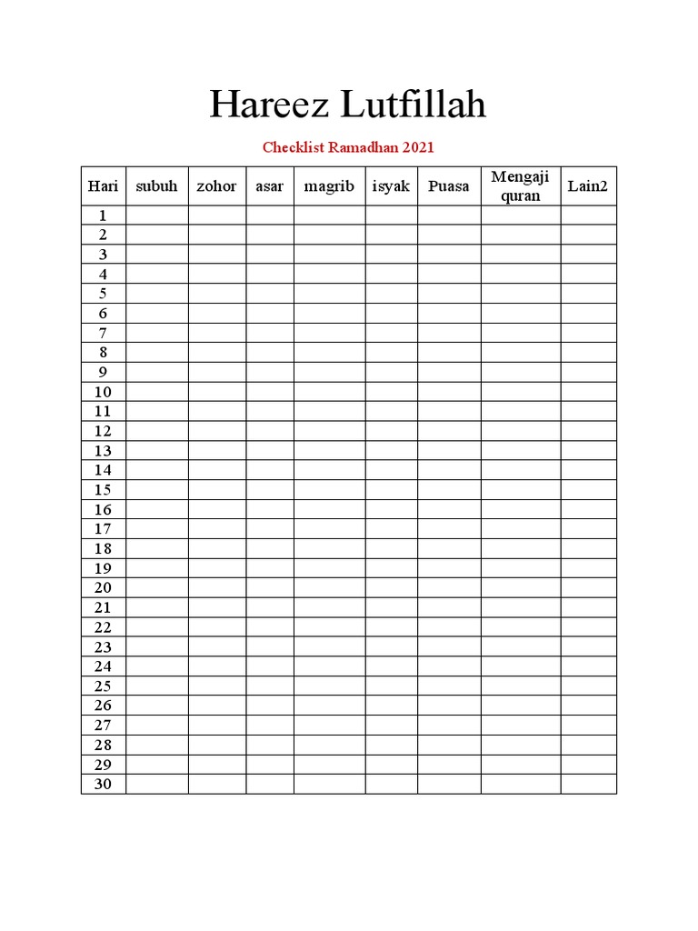 Checklist Tadarus | PDF