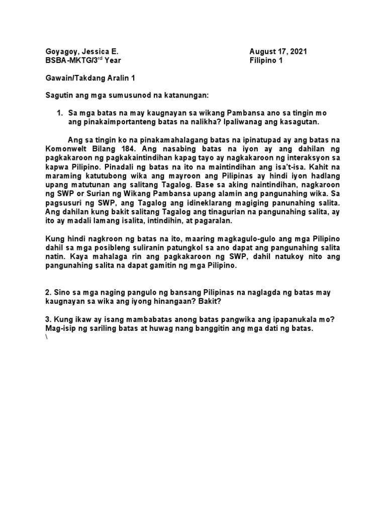 Gawi Filipino 1 | PDF