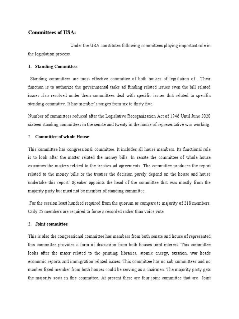 An Overview of Key Committees in the United States Legislative Process ...