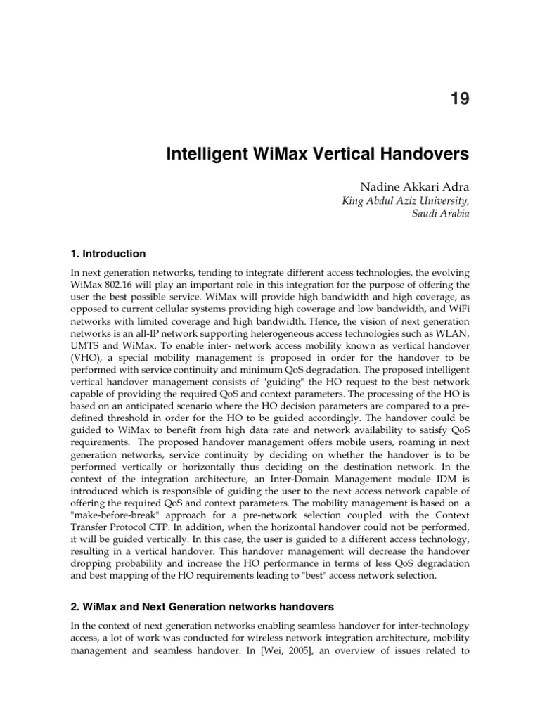 Intelligent Wimax Vertical Handovers Pdf