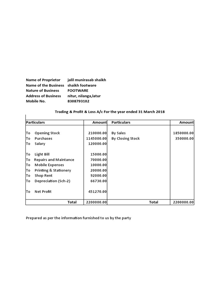 Balance Sheet for ITR Filing 2019 | PDF | Depreciation | Money