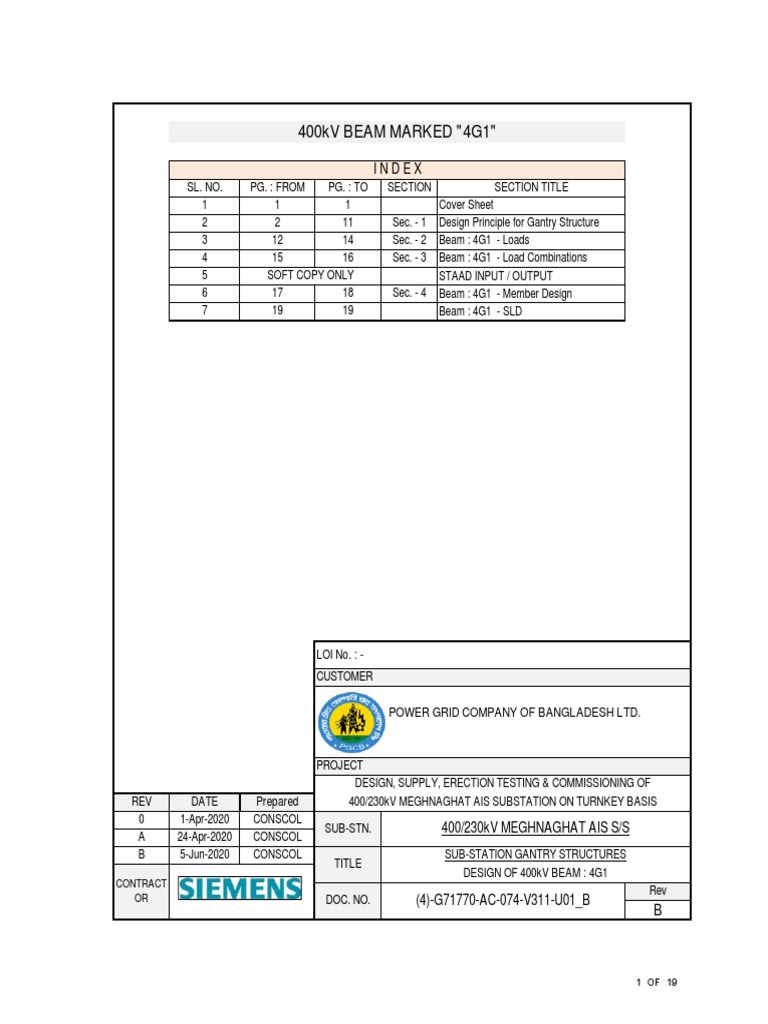 Design & SLD of 400kv Beam 4g1 - RB | PDF | Bending | Screw