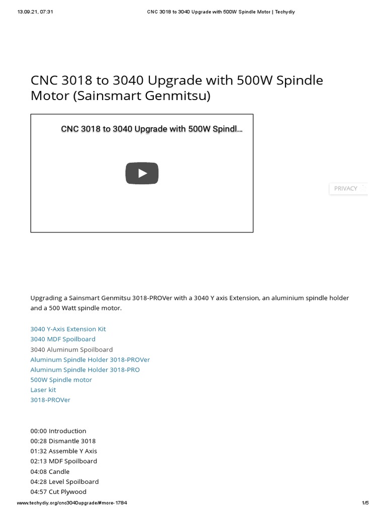 CNC 3018 To 3040 Upgrade With 500W Spindle Motor - Techydiy | PDF ...