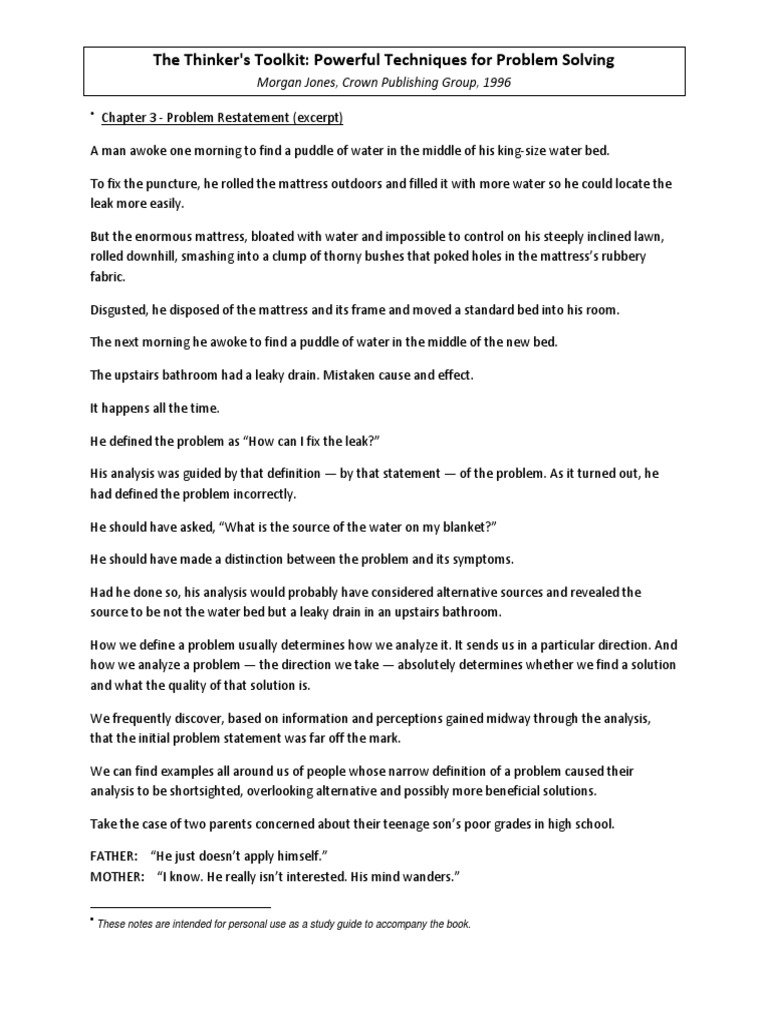 Problem Restatement From Thinker's Toolkit | PDF | Bias | Outsourcing
