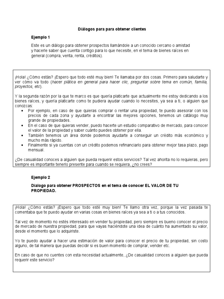 Diálogos para para Obtener Clientes | PDF | Hipoteca Comercial ...
