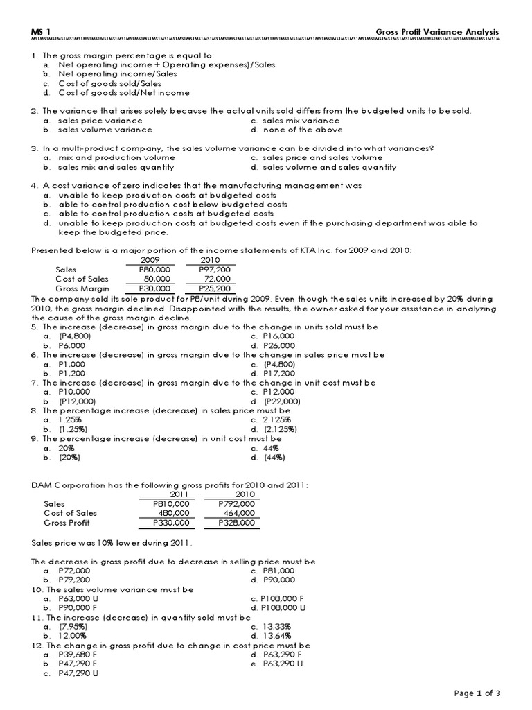 Gross Profit Variance Analysis Guide | PDF | Gross Margin | Cost Of ...