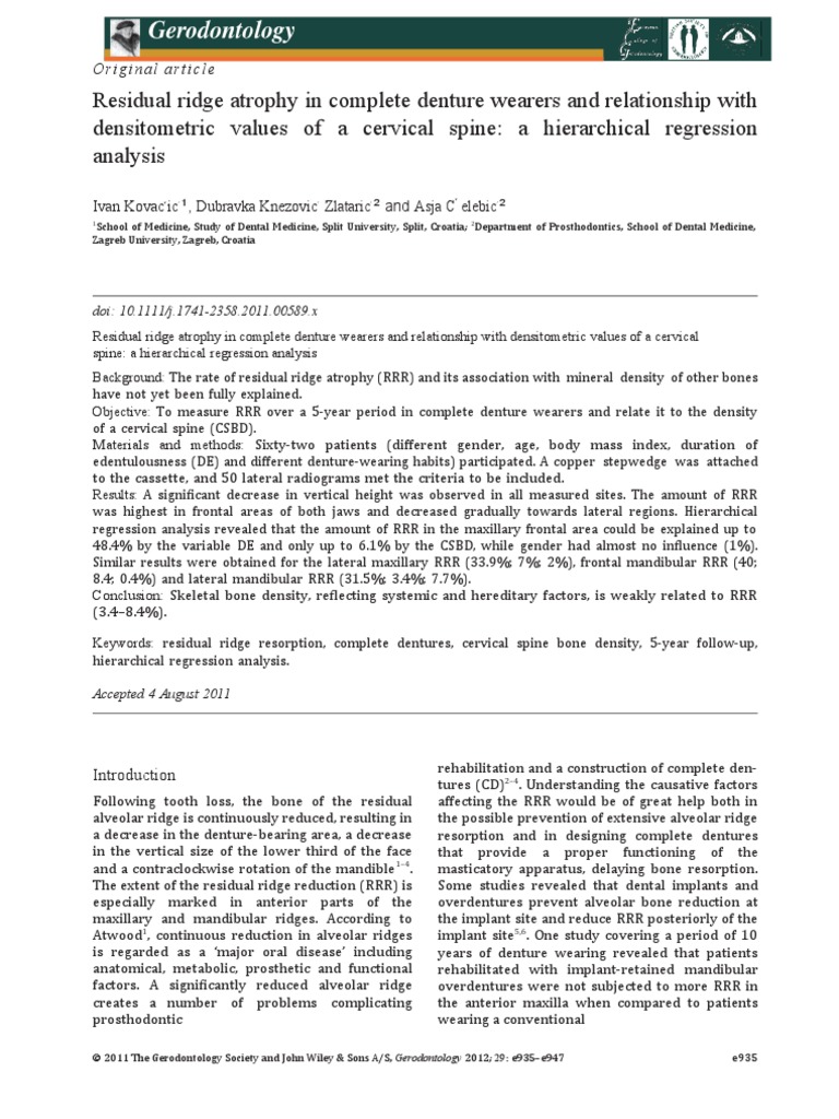 Residual Ridge Atrophy in Complete Denture Wearers and Relationship ...