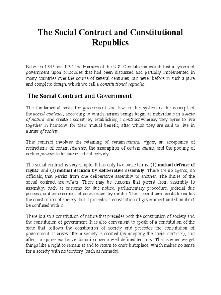 Social Contract in Constitutional Republics | PDF | Social Contract ...