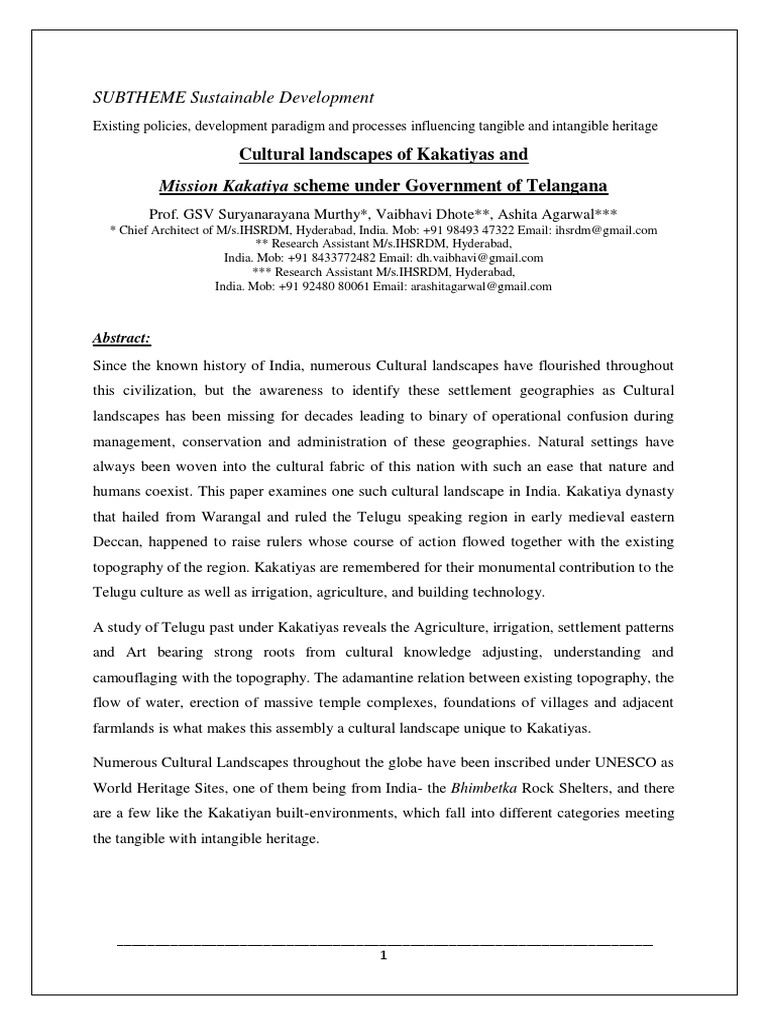 Cultural Landscapes of Kakatiyas and Mission Kakatiya | PDF | Landscape