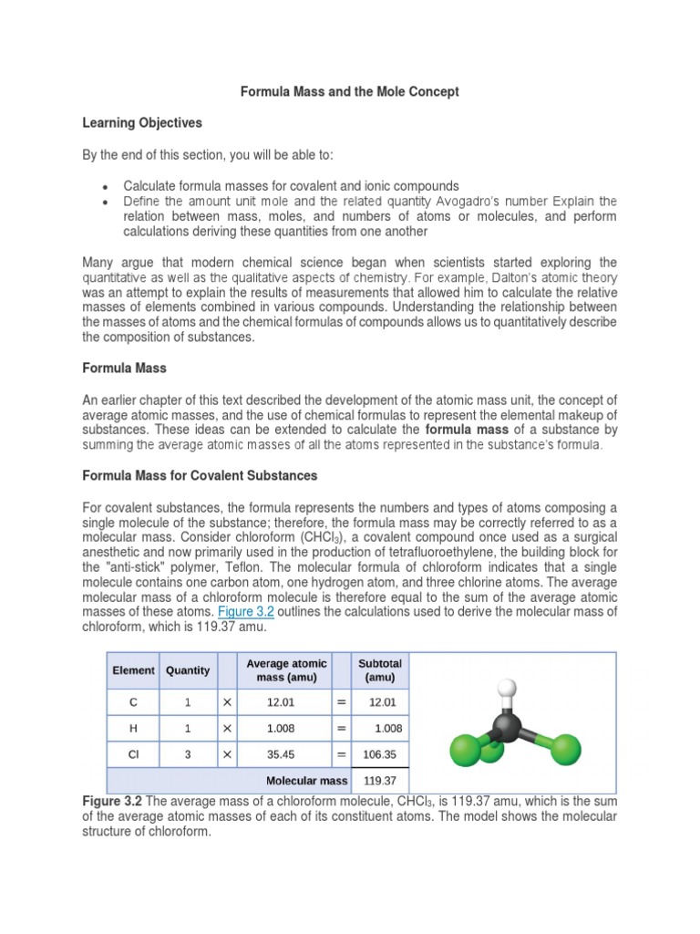 Formula Mass and The Mole Concept | PDF | Mole (Unit) | Ion