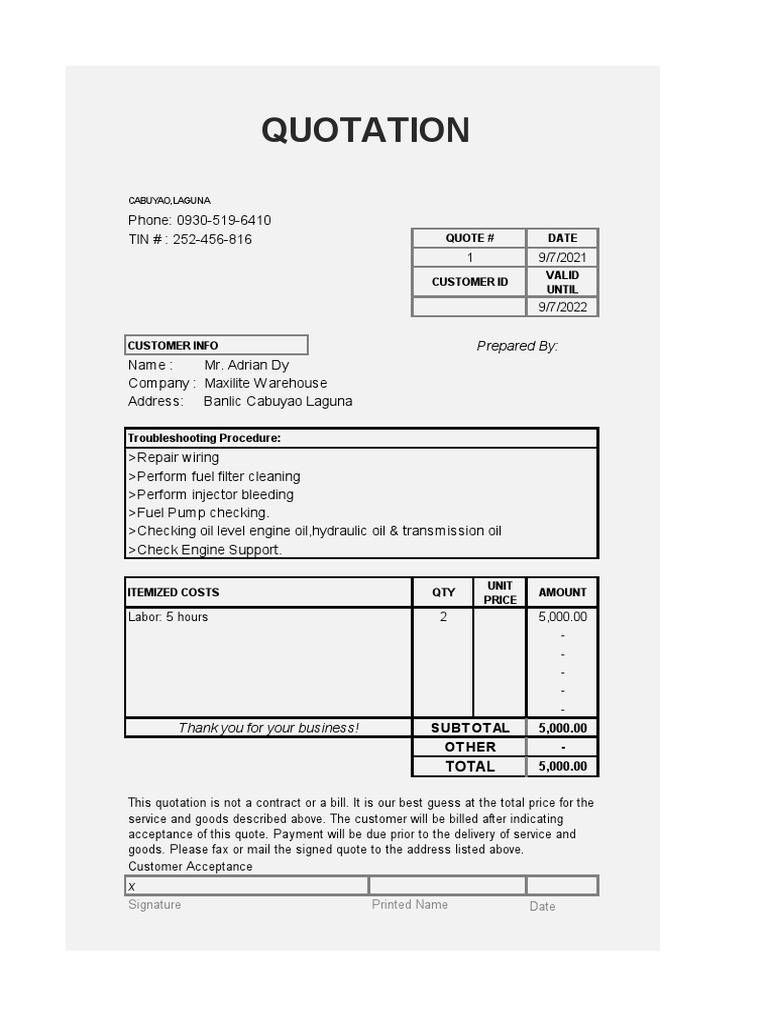 Forklift Quote | PDF