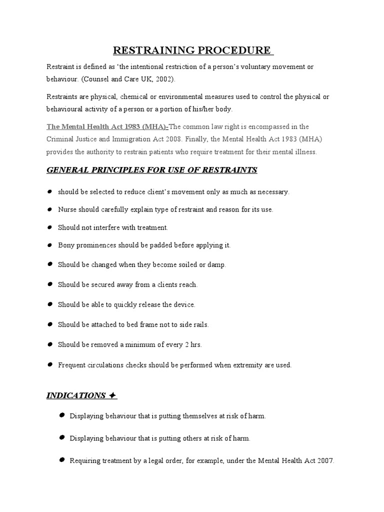 Restraining Procedure: General Principles For Use of Restraints | PDF ...