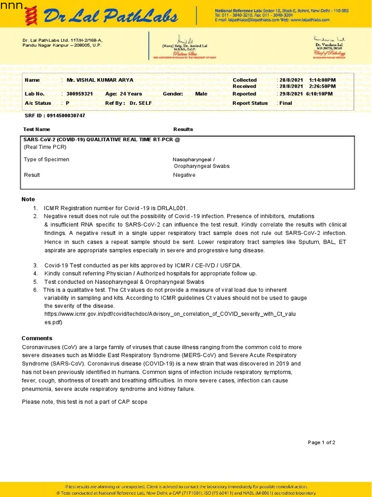 Dr. Lal Pathlabs Ltd. 117/H-2/168-A, Pandu Nagar Kanpur - 208005, U.P ...