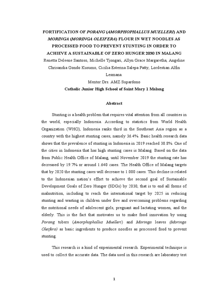 Moringa (Moringa Oleifera) Flour in Wet Noodles As: Fortification of Porang (Amorphophallus ...