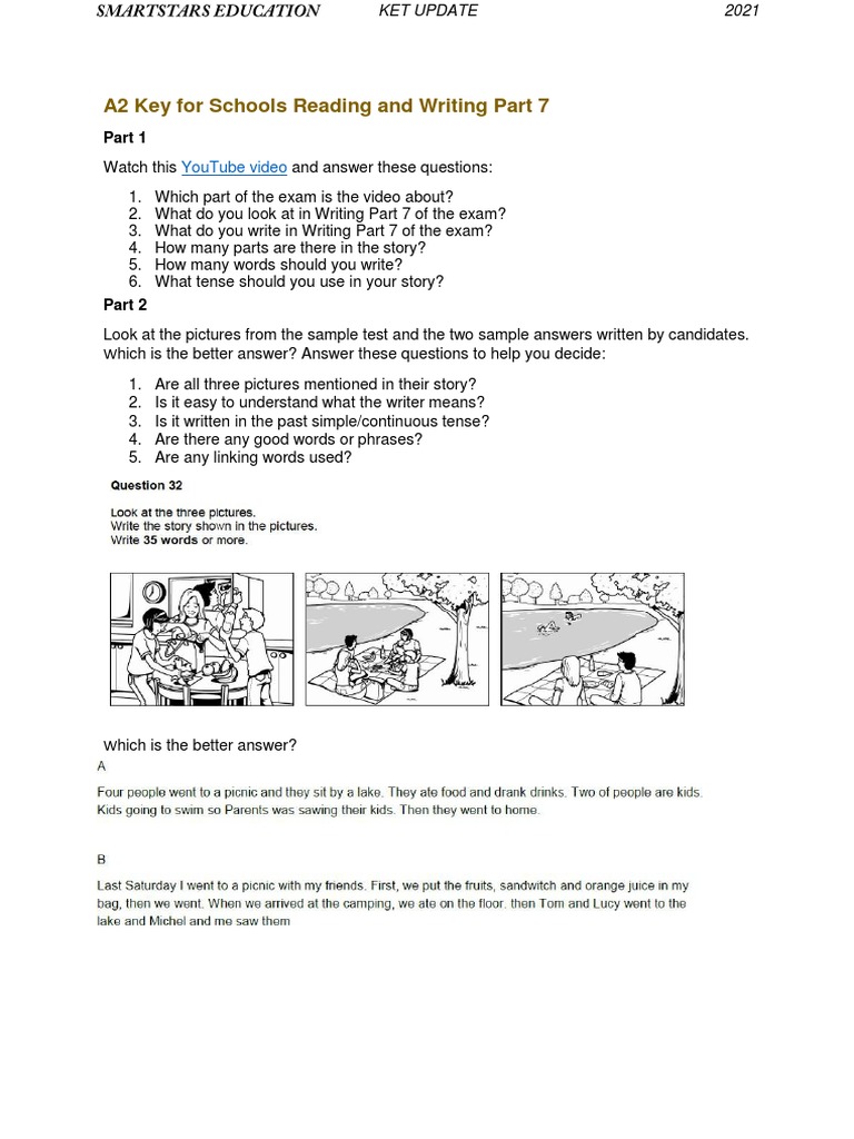 A2 Key For Schools Reading and Writing Part 7 - UPDATE | PDF