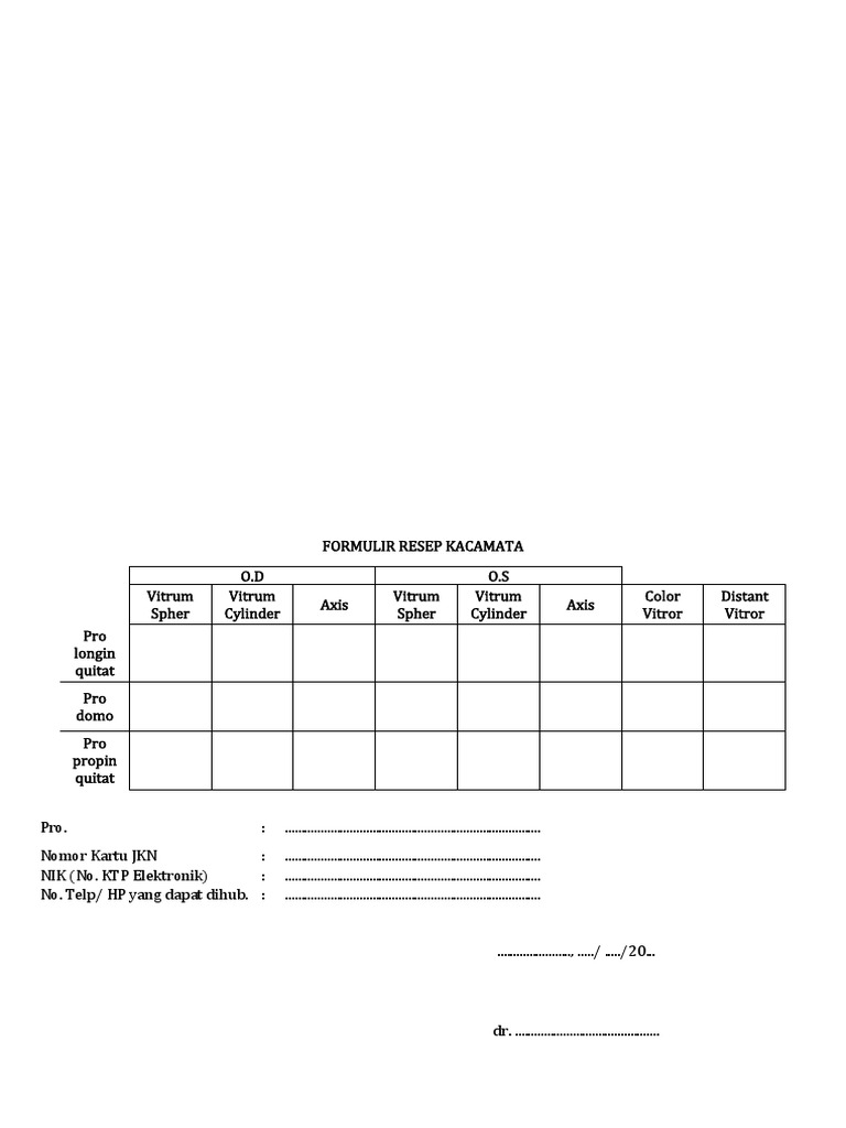 Form Resep Kacamata Pdf