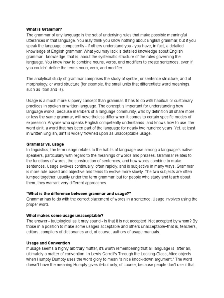 Grammar Vs Usage | PDF | English Language | Grammar