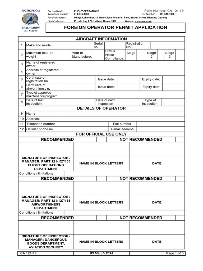 Foreign Operators Permit (FOP) Application | PDF | Transport | Aviation