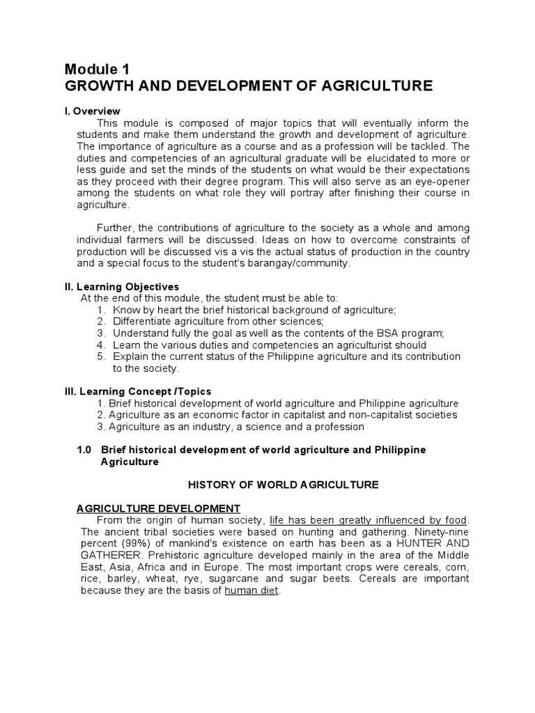 Growth and Development of Agriculture: I. Overview | PDF | Agriculture ...