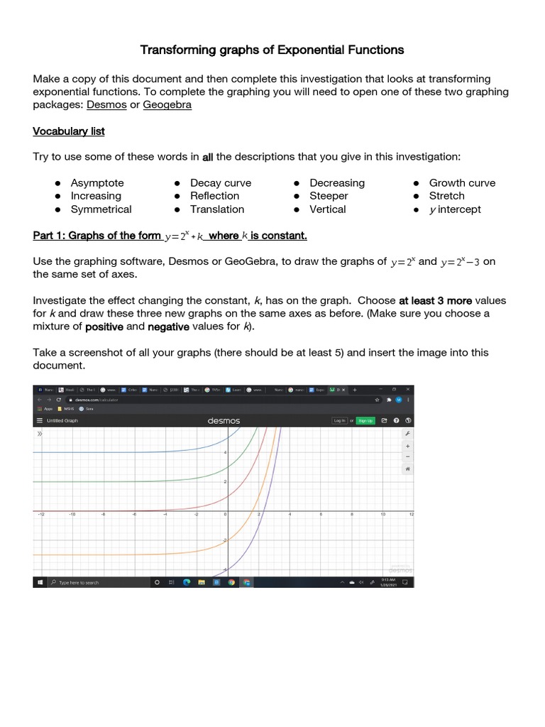 Exponentials - Graphing Investigation. | PDF | Asymptote | Exponential ...